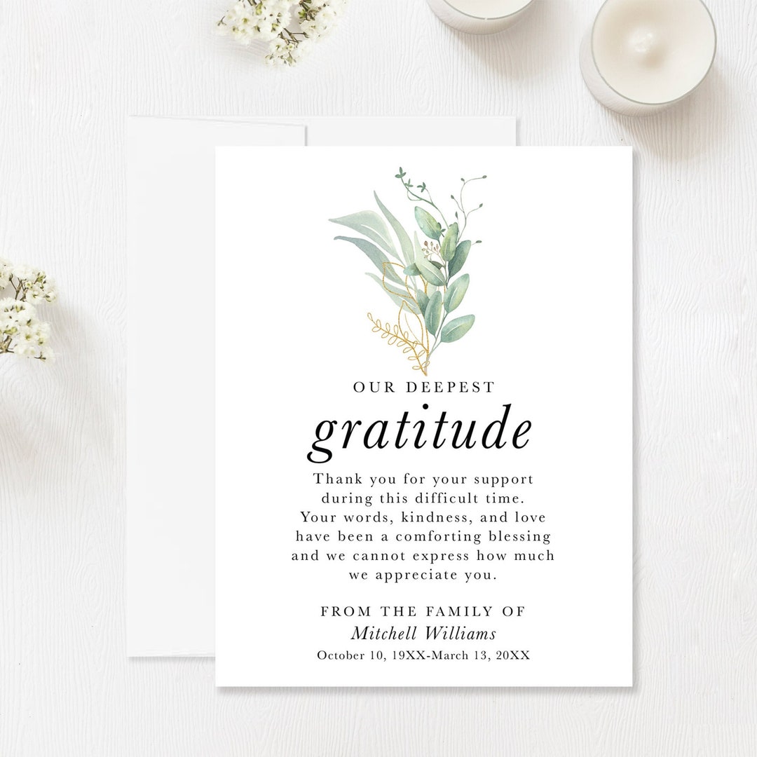 Personalized Funeral Thank You Cards, Sympathy Acknowledgement Cards ...