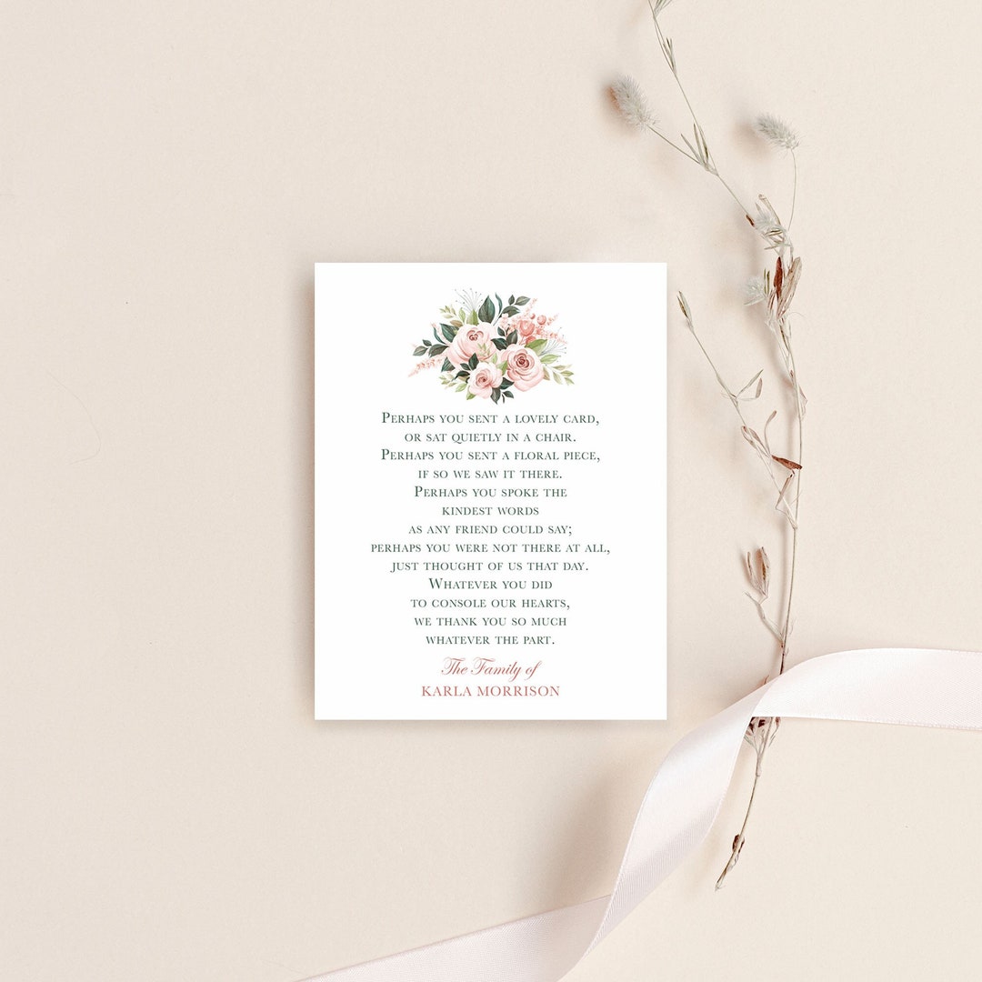 Sympathy Acknowledgement Cards, Personalized Funeral Thank You Cards ...