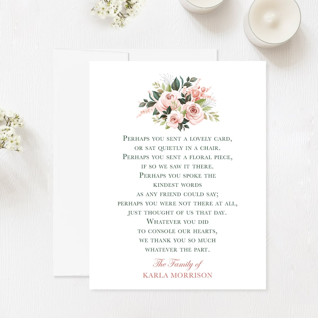 Sympathy Acknowledgement Cards, Personalized Funeral Thank You Cards ...