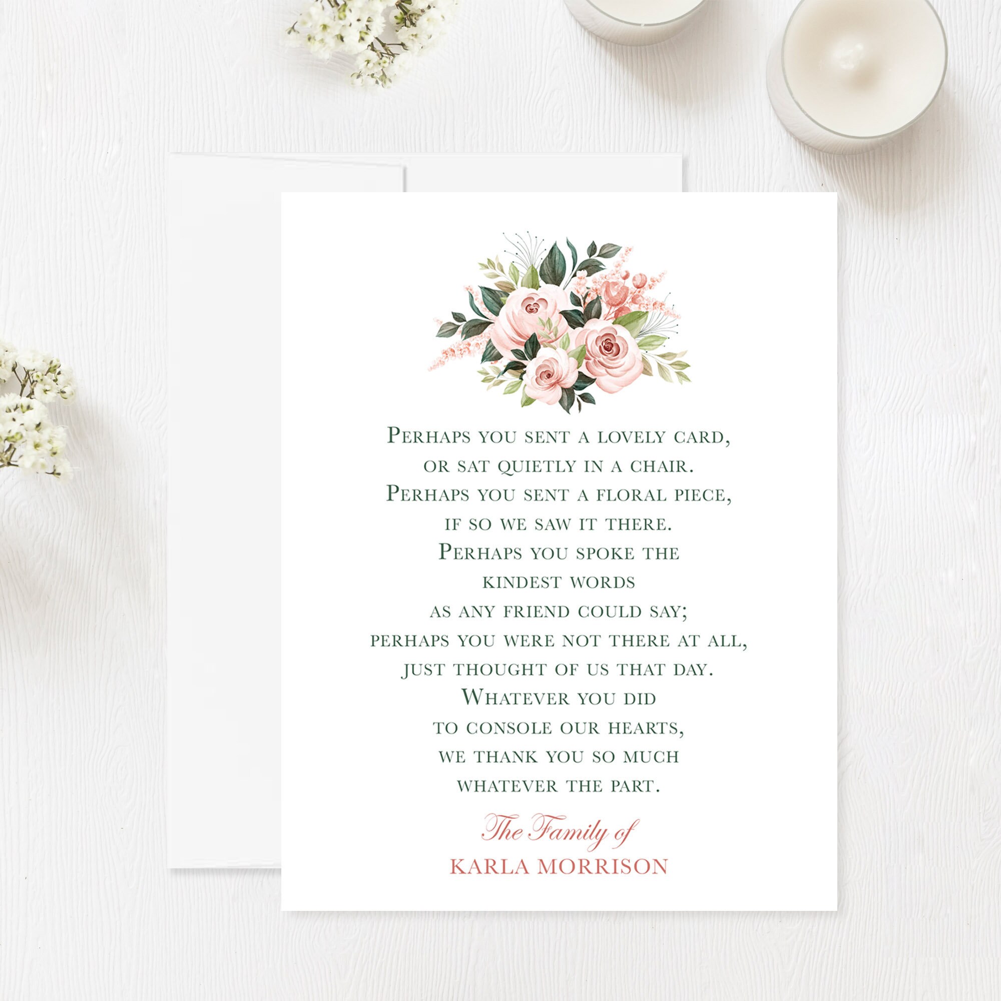 Sympathy Acknowledgement Cards, Personalized Funeral Thank You Cards ...