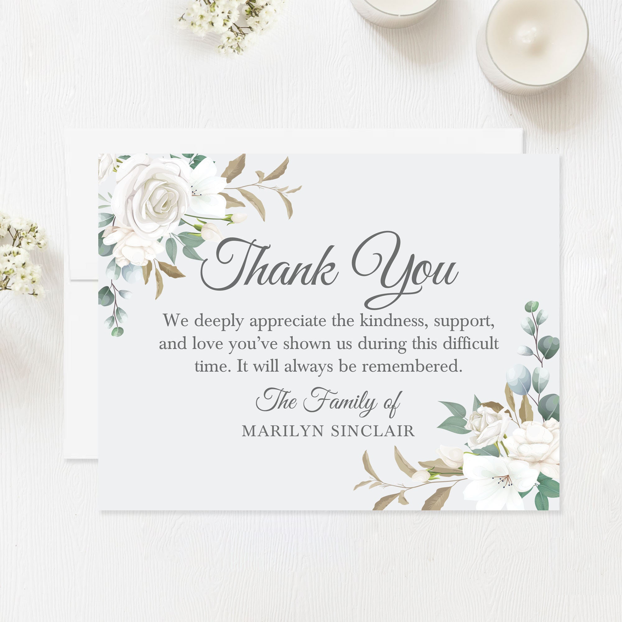 Funeral Thank You Cards, Sympathy Acknowledgement Cards, White Flowers ...