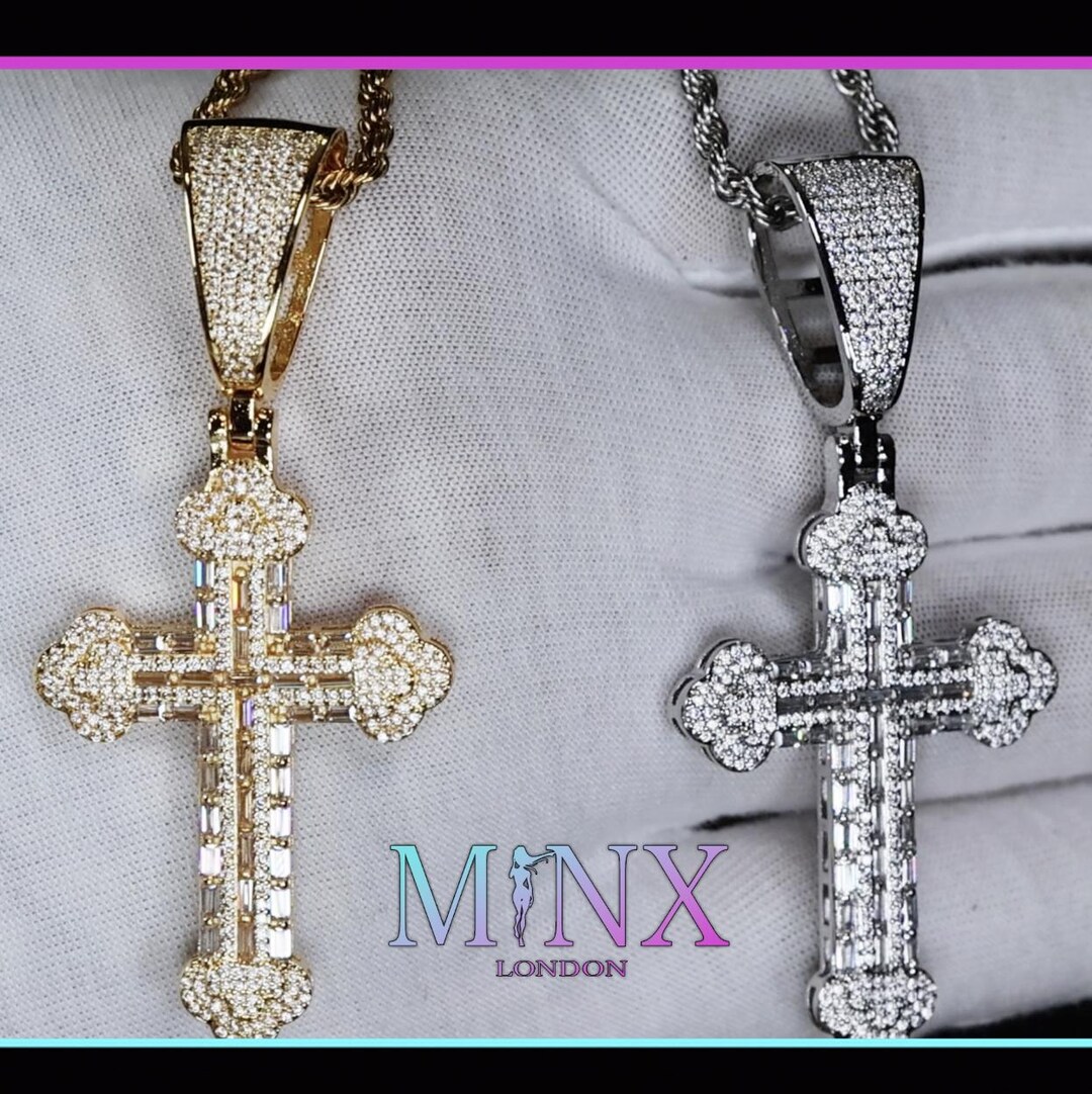 Iced Out Cross Pendant | Baguette Diamond Cross Pendant | Cross ...