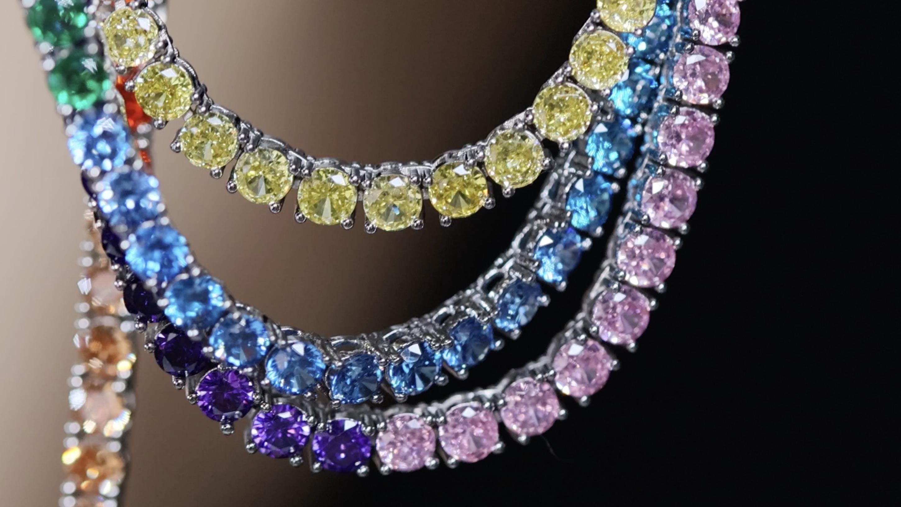 Rainbow Tennis Chain | Rainbow Diamond Tennis Necklace | Multi Coloured ...