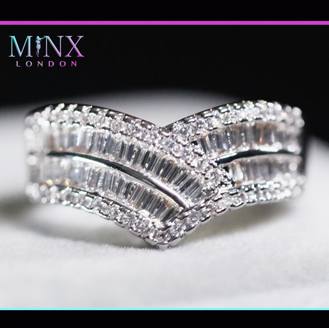 Baguette Wishbone Diamond Ring | Wishbone Ring | Silver Wishbone Ring ...