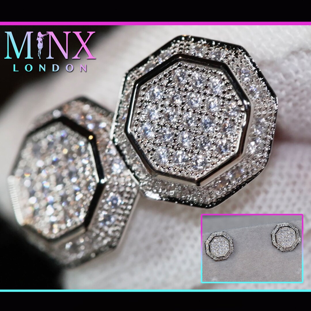 Iced Out Ear Studs | Octagon Diamond Ear Studs | Womens Diamond Ear ...
