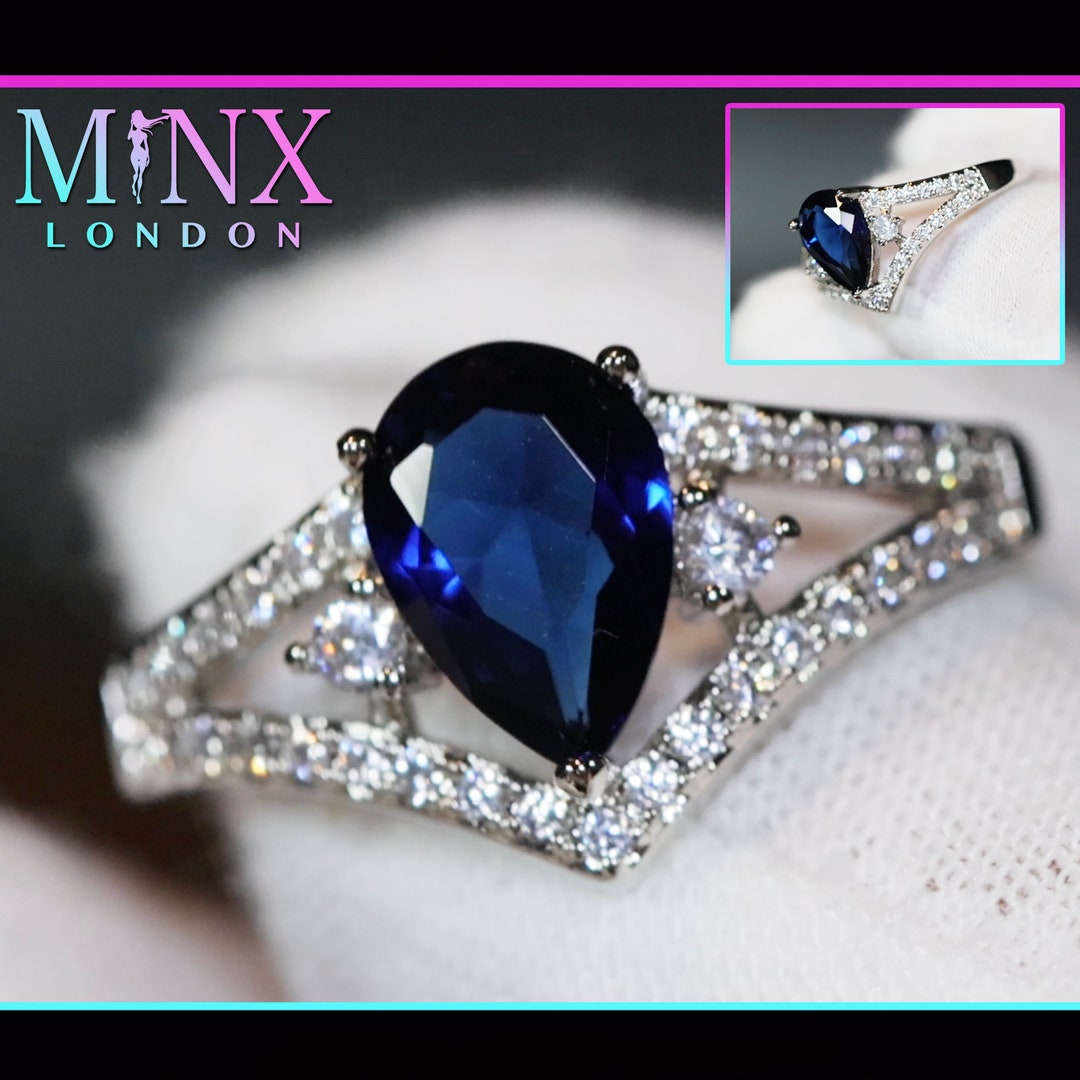Sapphire Blue Gemstone Ring | Blue Teardrop Diamond Ring | Pear Cut ...