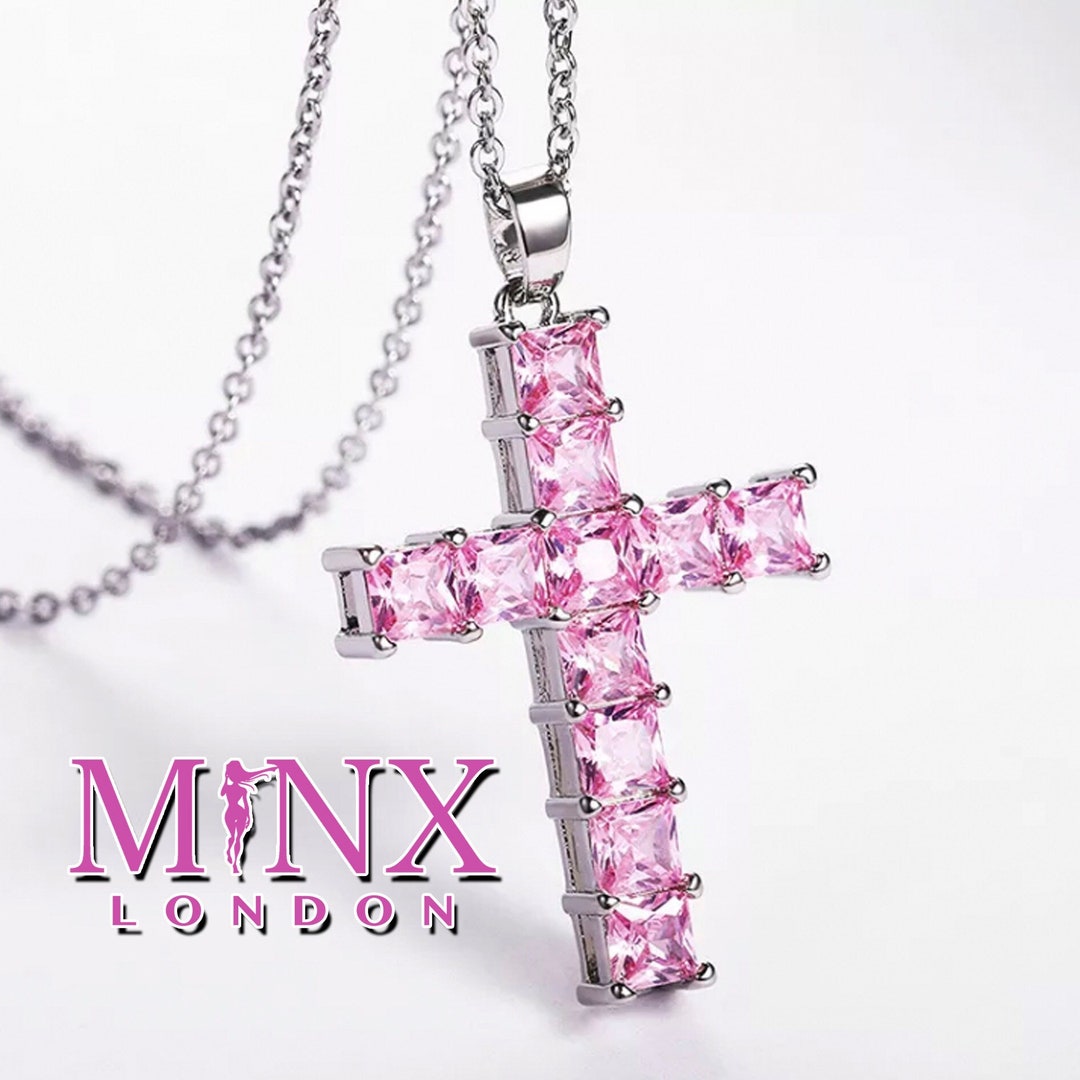 Pink Diamond Cross Necklace Cross Necklace Women Cross Chain Cross ...