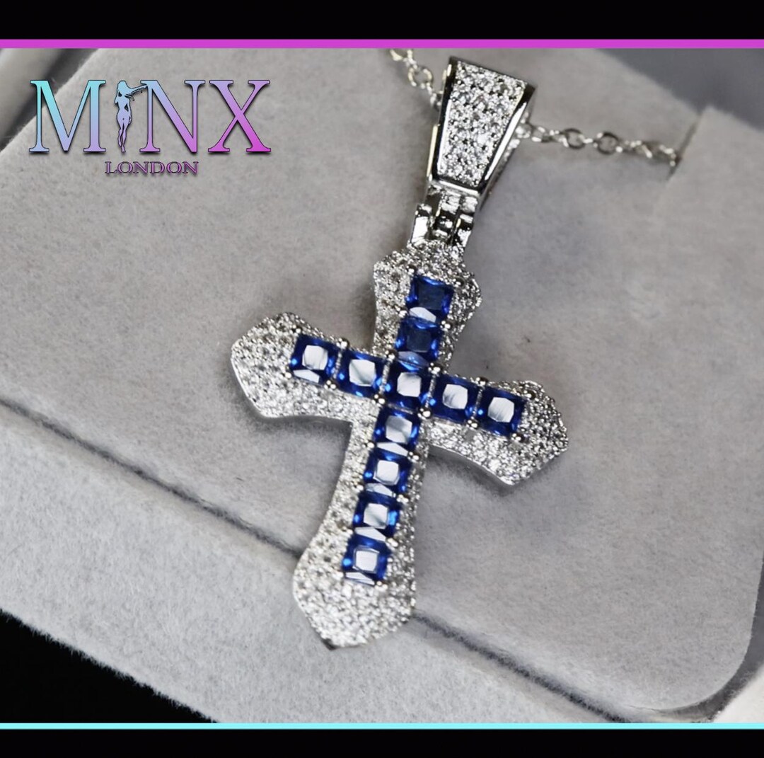 Blue Diamond Cross Pendant | Sapphire Blue Diamond Cross Pendant ...