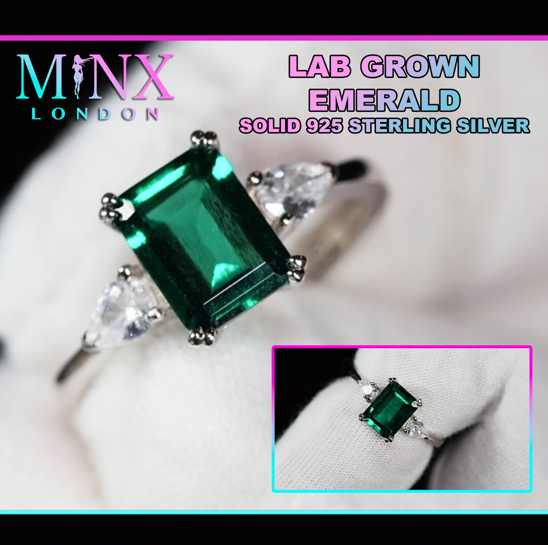 Anillo con esmeralda colombiana cultivada en laboratorio / Anillo con ...