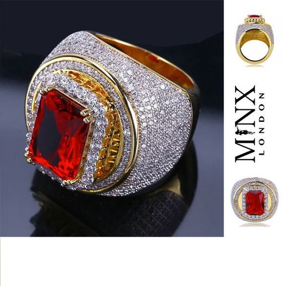 Big Iced Out Ring Big Gold Diamond Ring Ruby Ring Ruby - Etsy