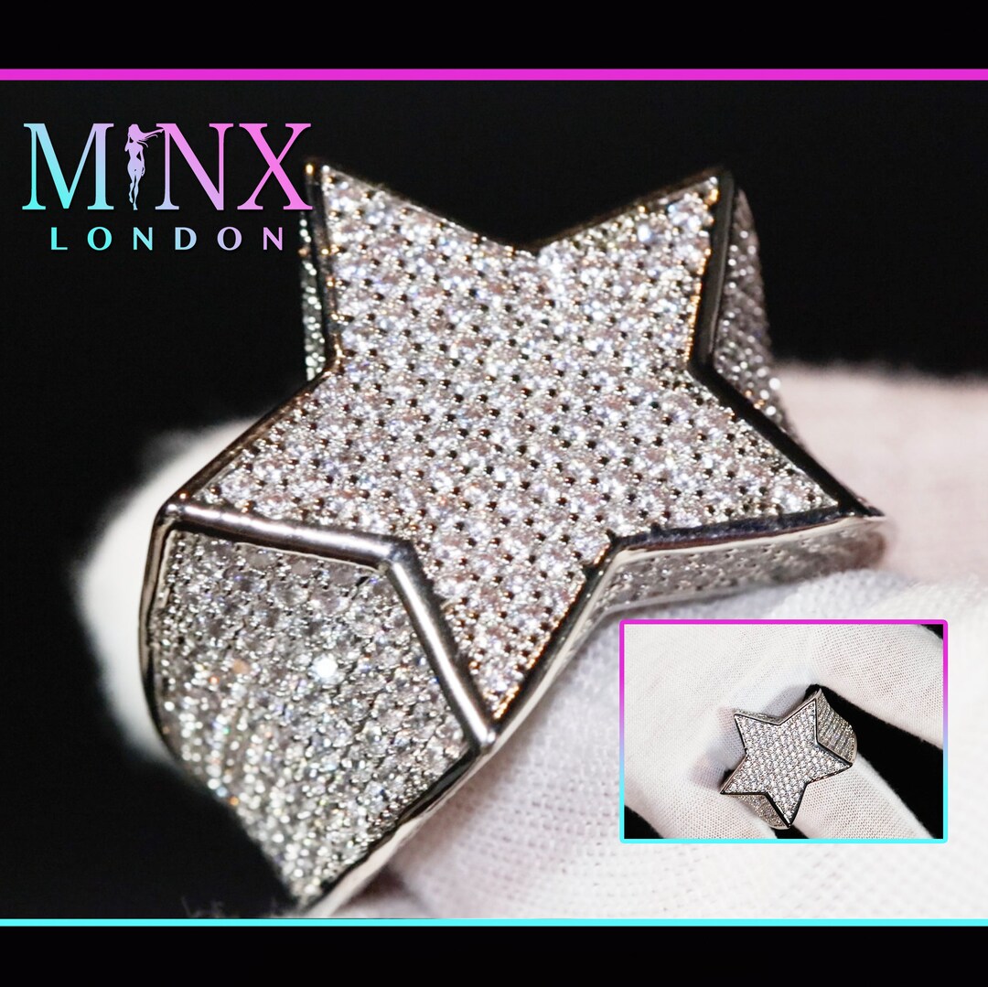 Iced Out Ring Star Ring Diamond Star Ring Mens Iced Out Ring Star ...