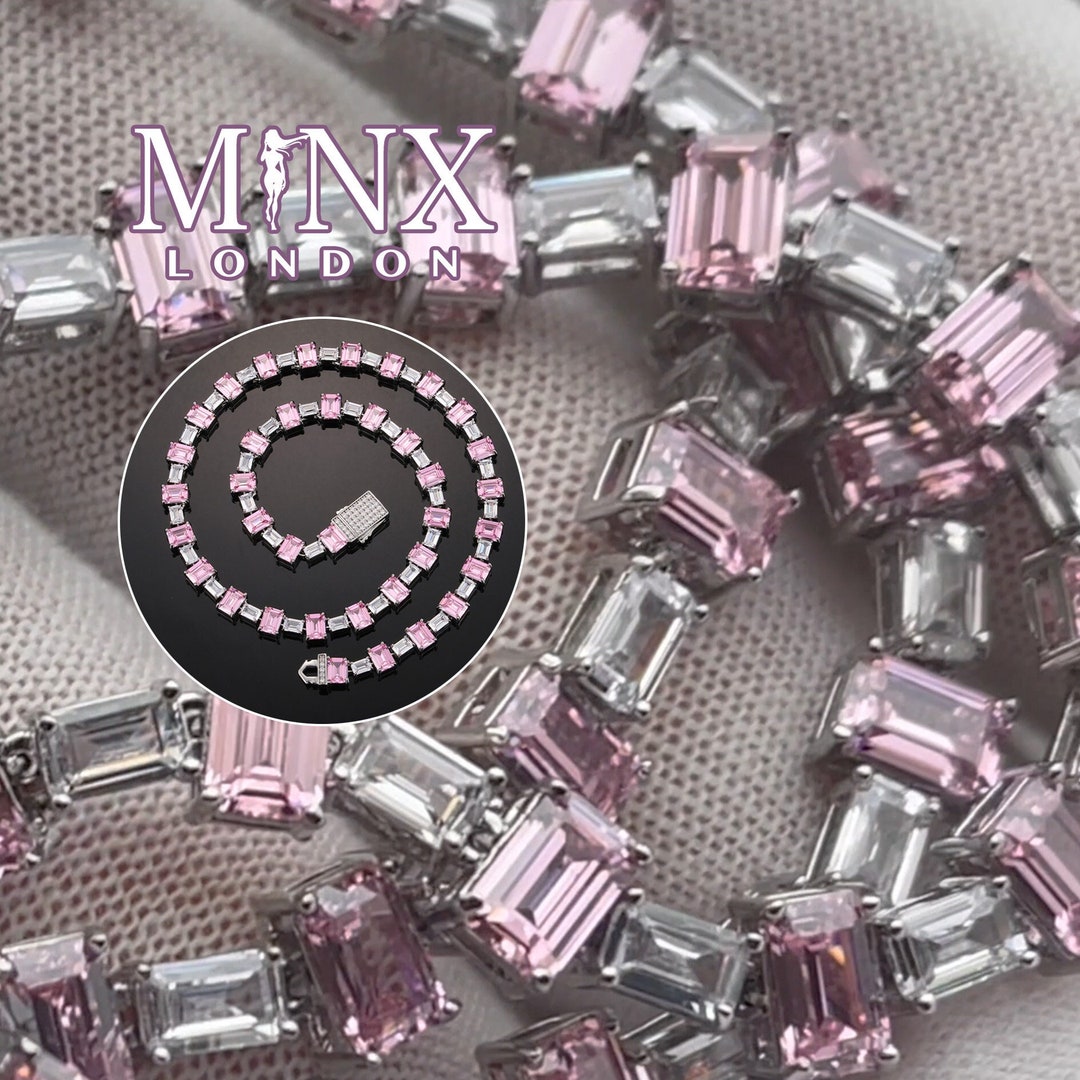 Womens Pink Diamond Necklace Pink Tennis Chain Womens - Etsy