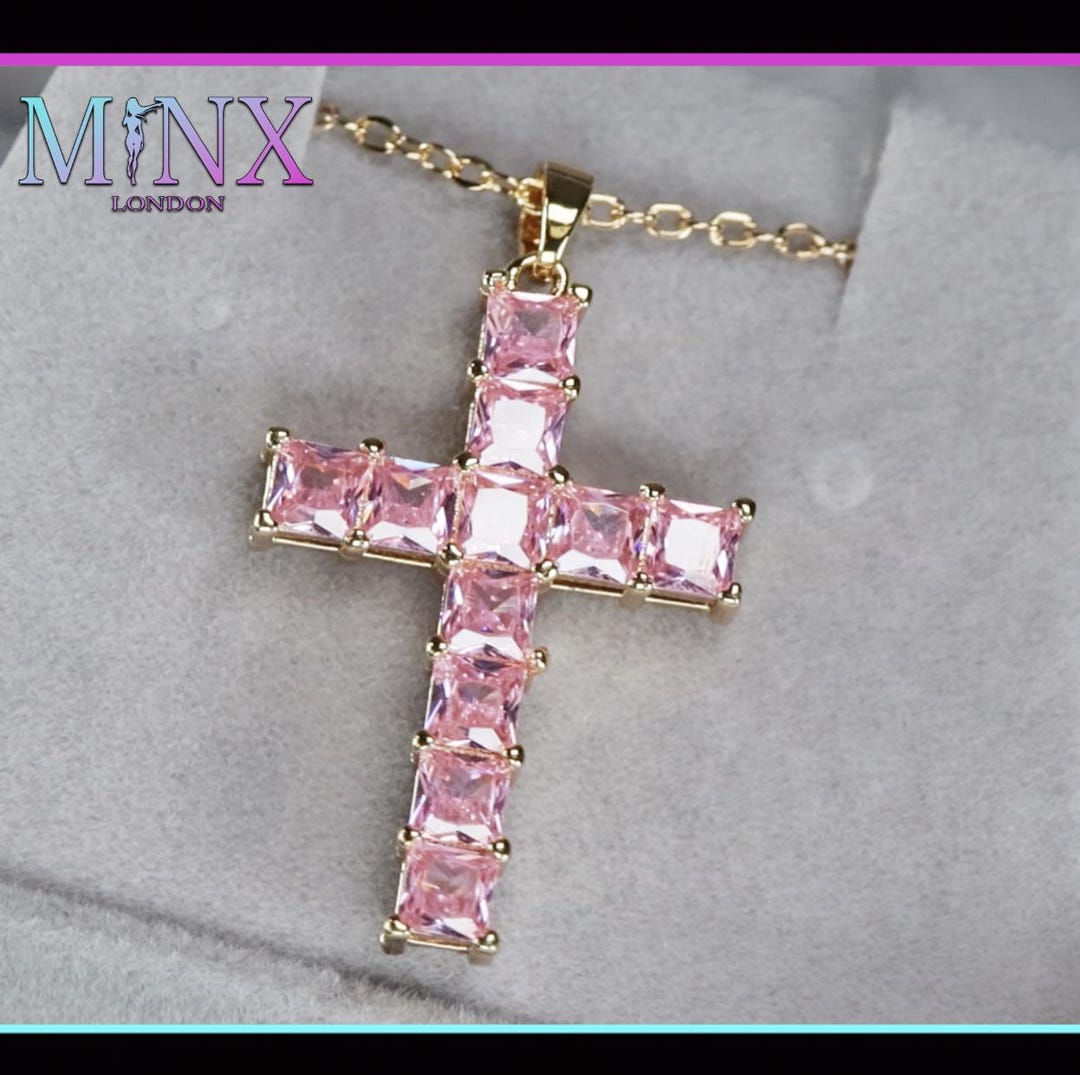Pink Diamond Cross Pendant | Gold Diamond Cross Pendant | Pink Cross ...