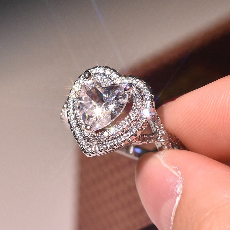Iced Out Ring heart Ring Womens Iced Out Ring Engagement | Etsy