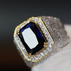 Blue Diamond Ring | Sapphire Blue Diamond Ring | Iced Out Ring | Mens ...