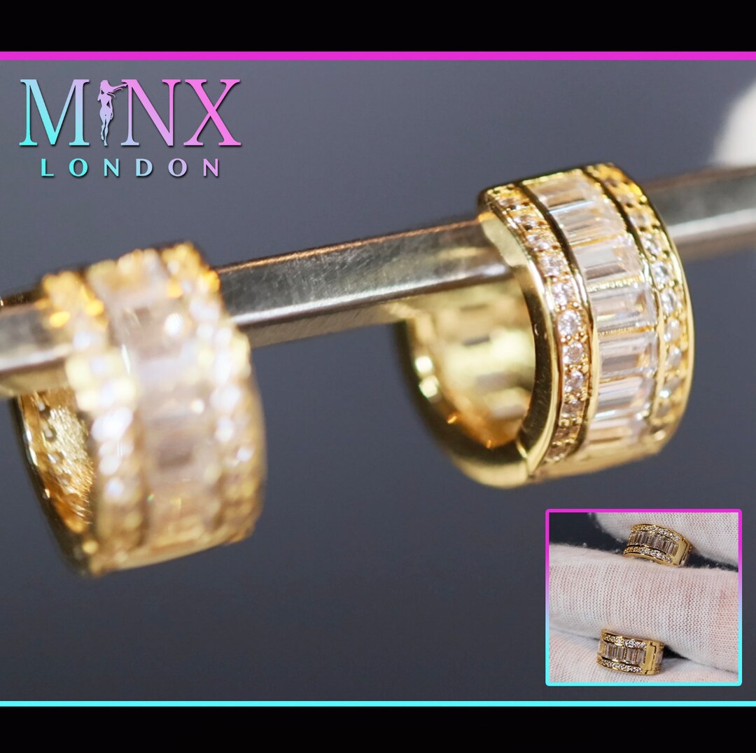 Iced Out Earrings | Gold Baguette Diamond Hoop Earrings | Womens ...