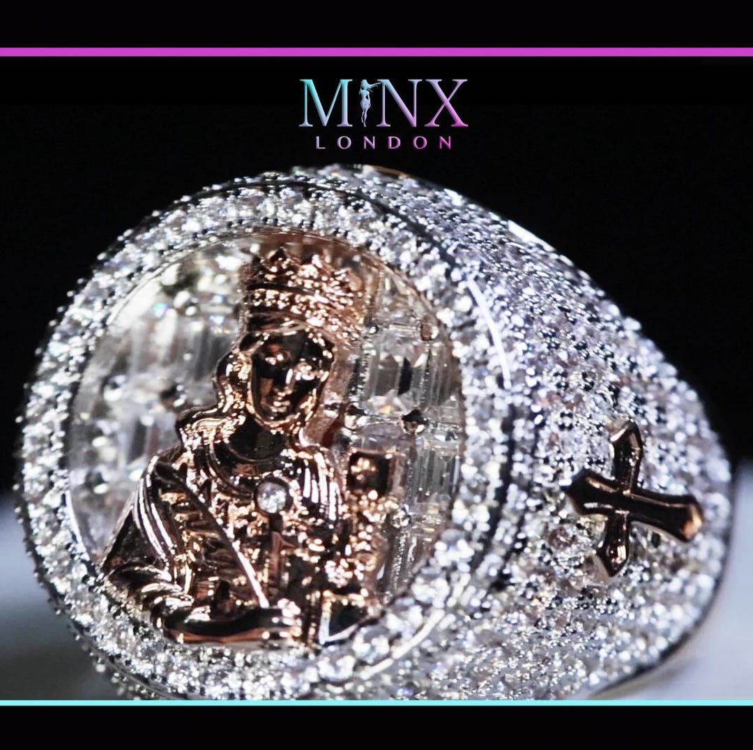 Rose Gold Virgin Mary Ring | Men's Baguette Diamond Mary Ring | Men's ...