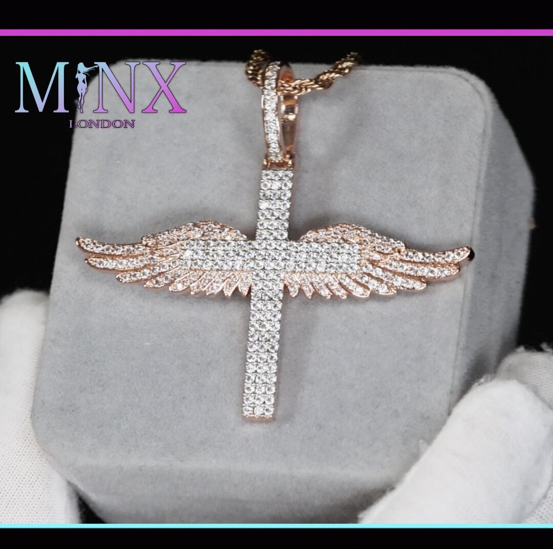 Rose Gold Cross Pendant | Iced Out Cross Pendant | Princess Cut Diamond ...