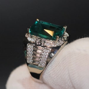 Mens Ring Emerald Green Diamond Ring Iced Out Ring Green Diamond Ring ...