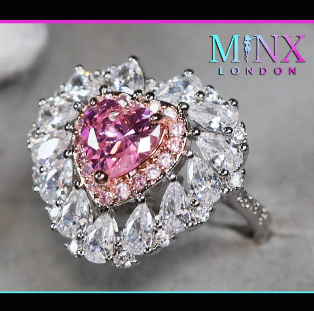 Big Pink Diamond Heart Ring | Pink Heart Cut Diamond Ring | Heart Shape ...
