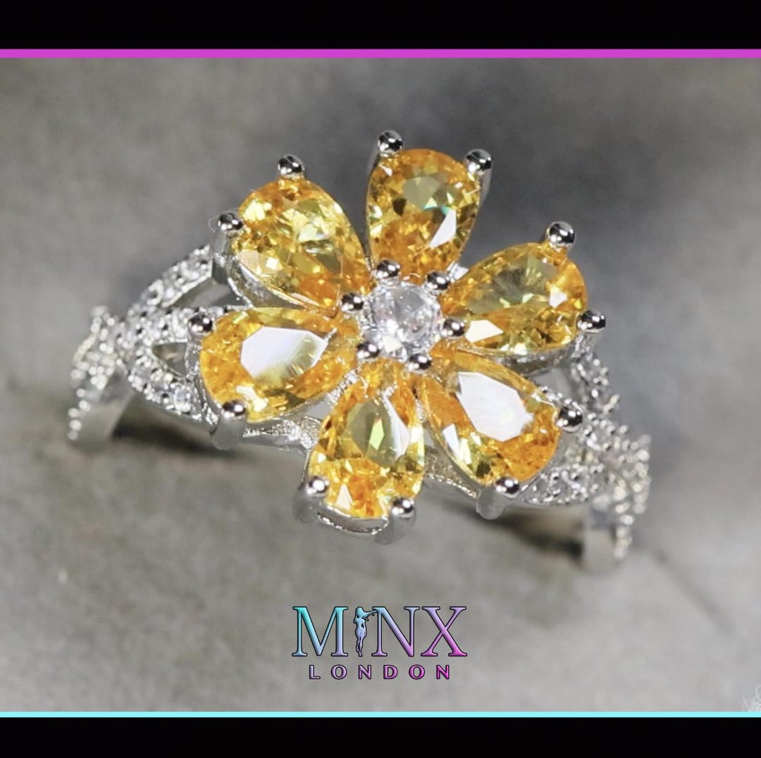 Yellow Diamond Ring | Yellow Diamond Flower Ring | Women's Yellow ...