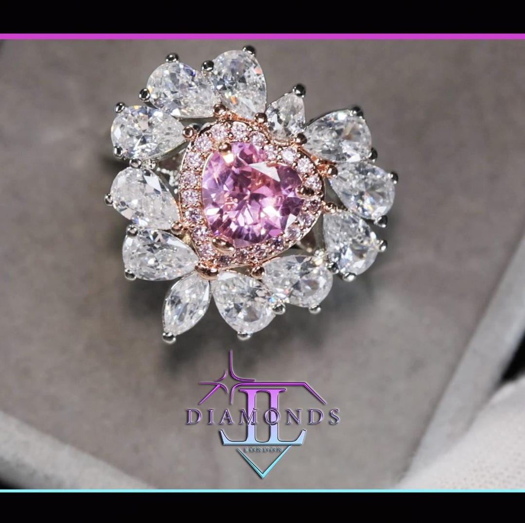 Big Pink Diamond Heart Ring | Pink Heart Cut Diamond Ring | Heart ...
