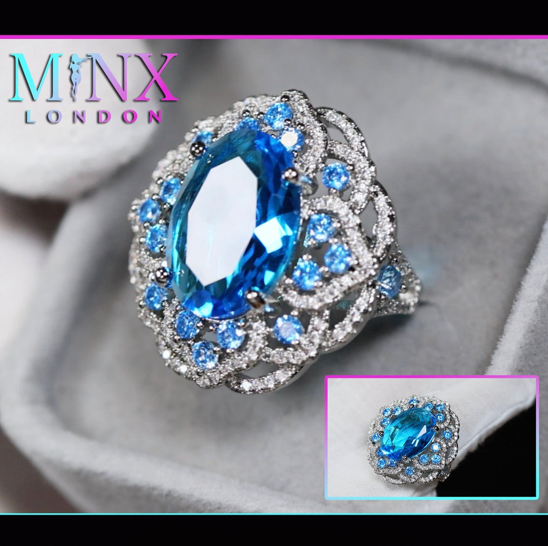 Womens Big Blue Diamond Ring | Big Blue Oval Cut Diamond Ring | Blue ...