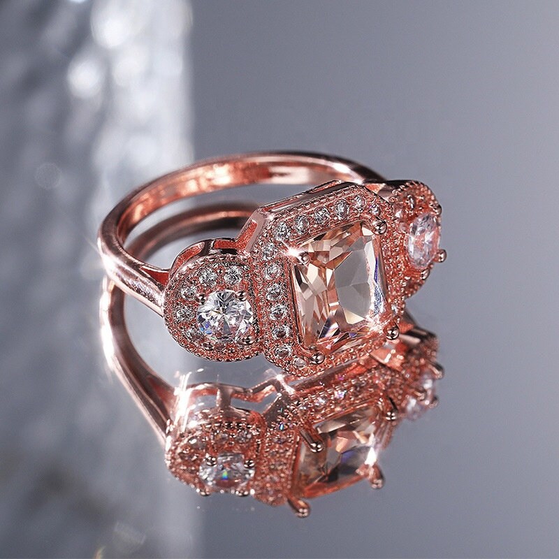 Rose Gold Ring Three Stone Ring Rose Gold Ring Chocolate - Etsy