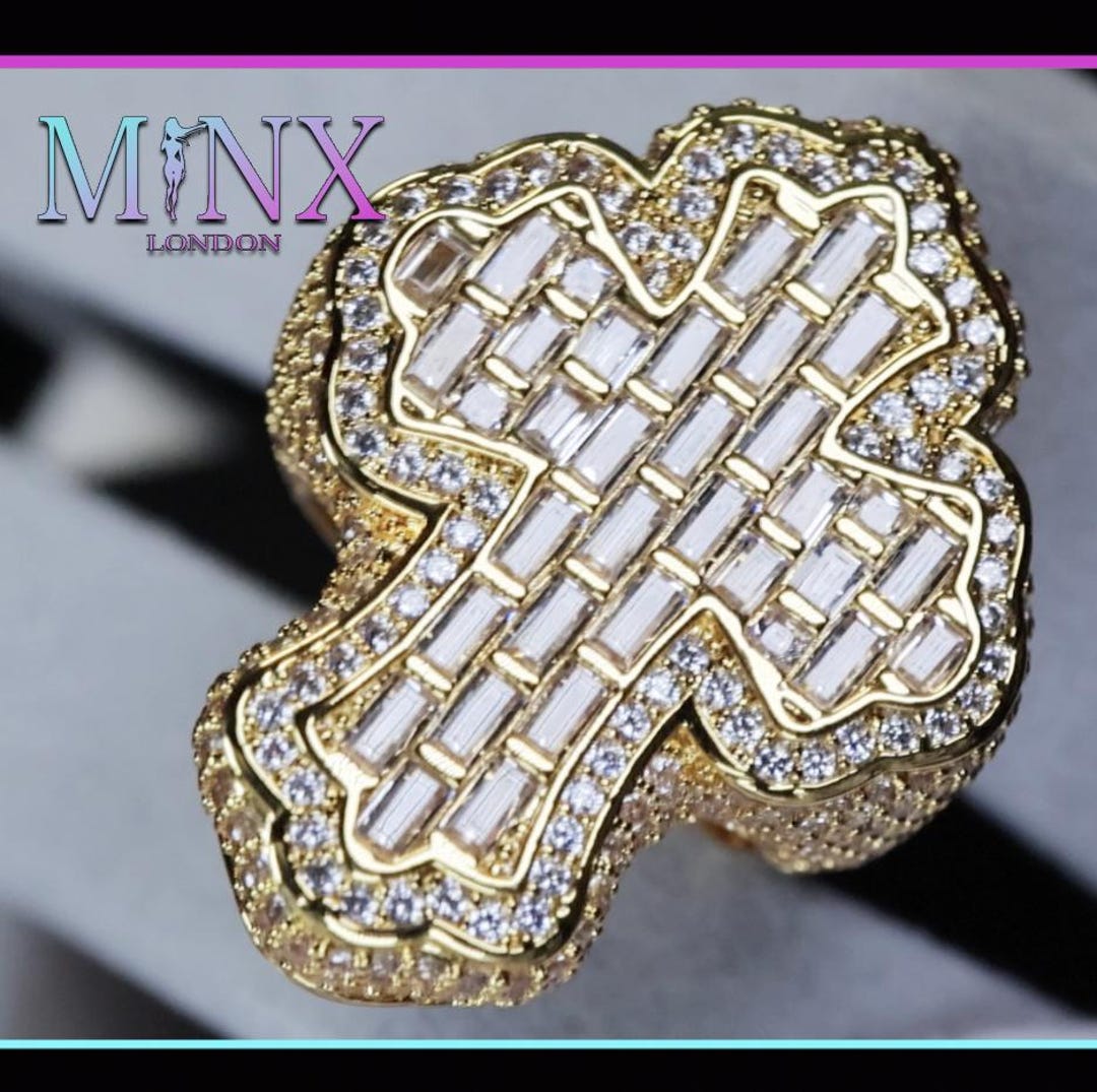 Gold Diamond Cross Ring | Mens Cross Ring | Baguette Diamond Cross Ring ...