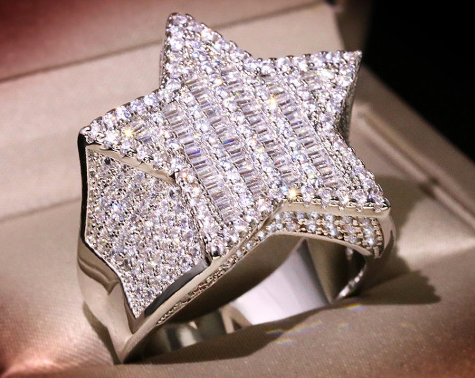 Iced out ring Star Ring Diamond Star Ring Star Shaped | Etsy