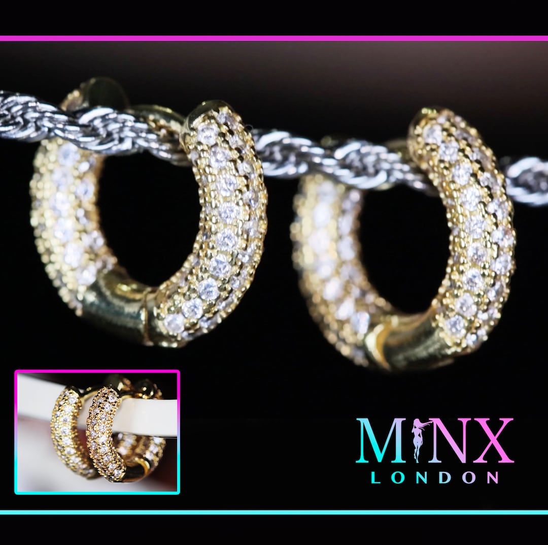 Gold Iced Out Earrings | Mens Gold Diamond Hoop Earrings | Womens ...