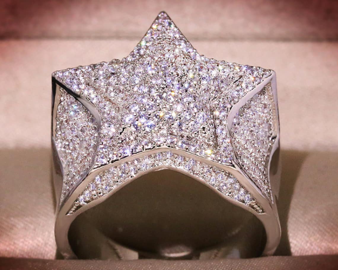 Iced out ring Star Ring Diamond Star Ring Star Shaped | Etsy