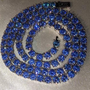 Tennis Chain Blue Diamond Tennis Chain Tennis Necklace - Etsy