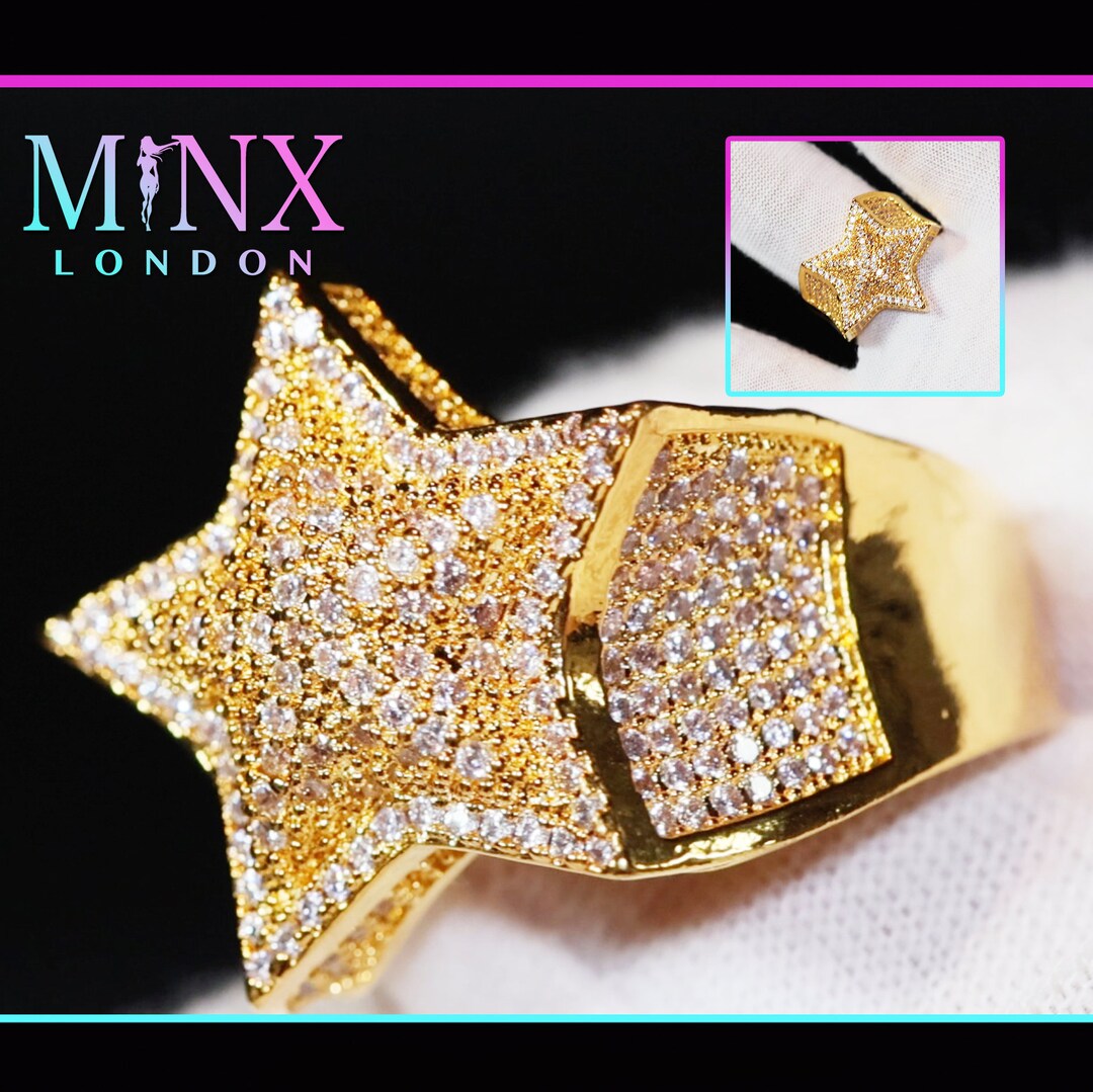 Iced Out Star Ring | Star Ring | Diamond Star Ring | Star Shaped Ring ...