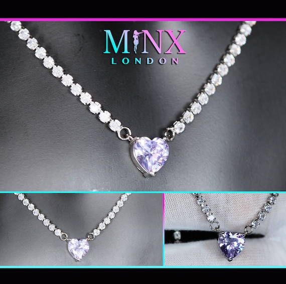 Womens Diamond Necklace Purple Diamond Heart Pendant Heart Necklace With Diamonds Diamond Heart Pendant Purple Diamond Necklace Etsy