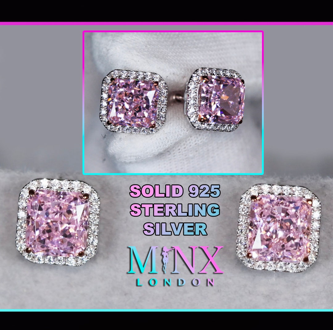 4.0CT Pink Diamond Ear Studs | Pink Radiant Cut Diamond Ear Studs ...