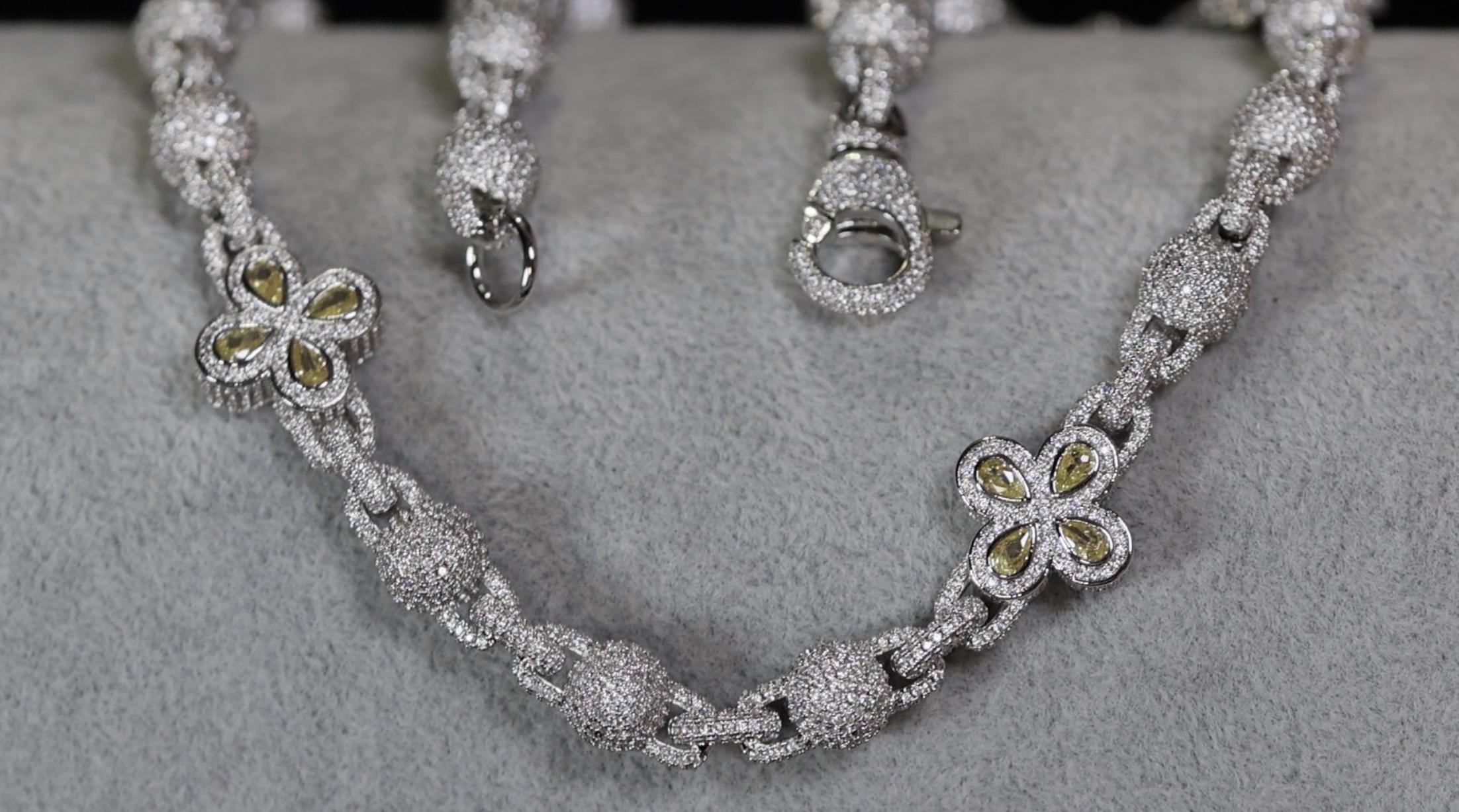 Yellow Diamond Clover Chain | Silver Diamond Ball Link Chain | Yellow ...
