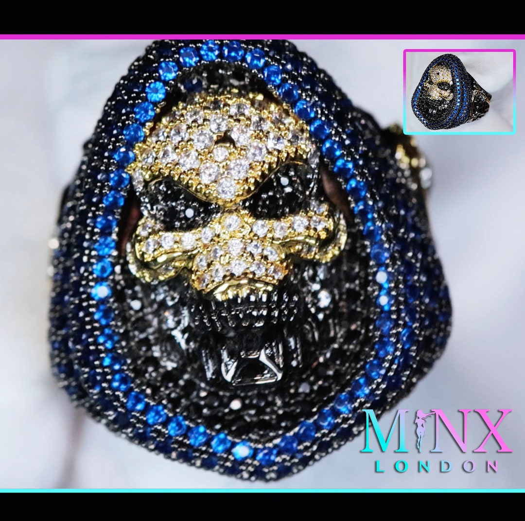 Diamond Skull Ring | Big Skull Ring | Hip Hop Ring | Black Diamond Ring ...