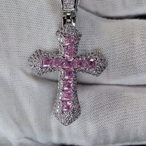 Pink Diamond Cross Pendant | Pink Diamond Cross Necklace | Princess Cut ...