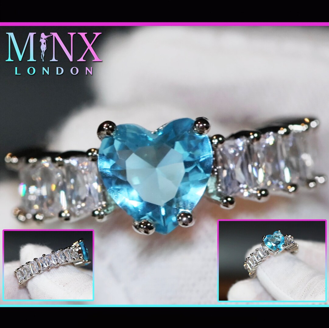 Heart Ring | Blue Diamond Heart Ring | Eternity Ring | Aquamarine Ring ...