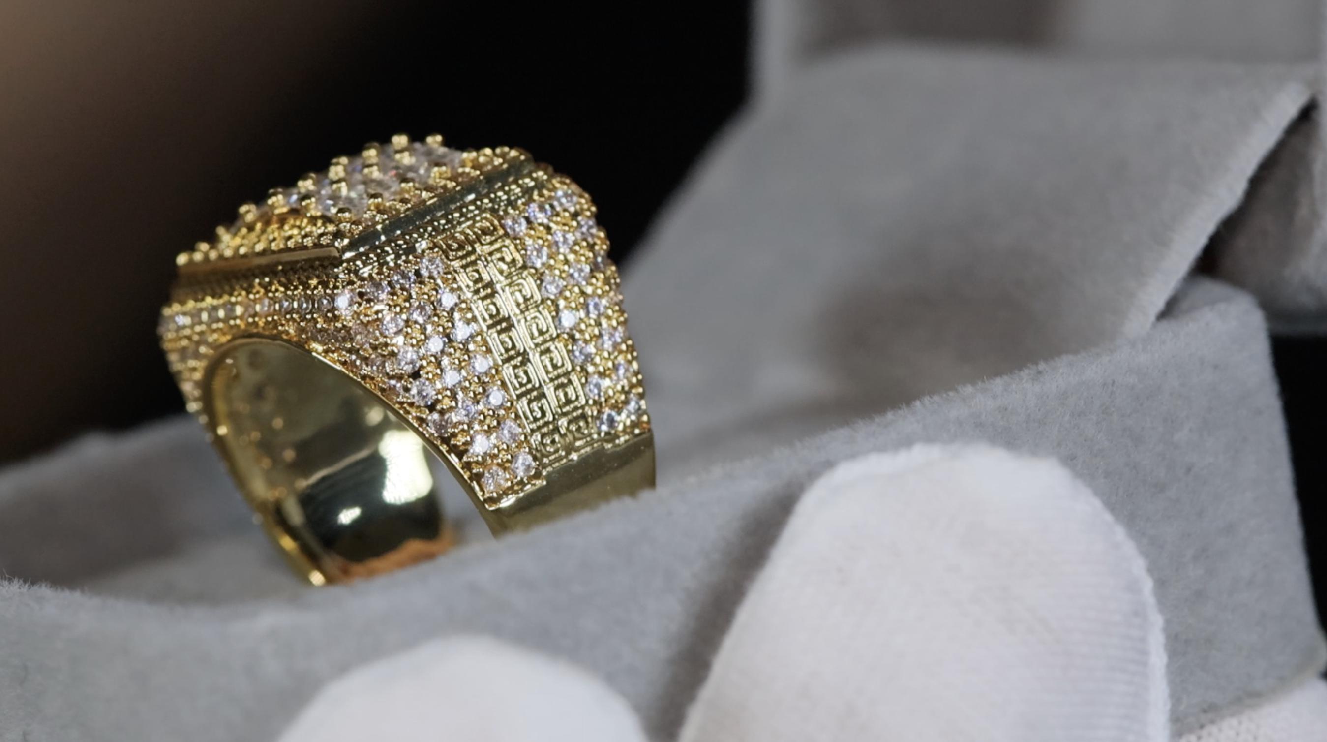 Mens Big Gold Iced Out Ring | Mens Big Gold Diamond Ring | Iced Pinky ...