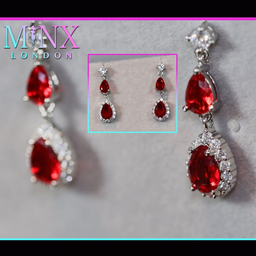 Red Pear Cut Diamond Earrings | Teardrop Earrings | Womens Red Diamond ...