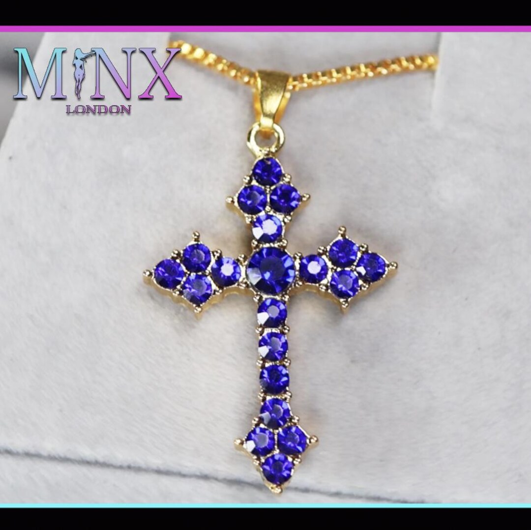 Blue Diamond Cross Necklace | Blue Diamond Cross Pendant | Gold Diamond ...