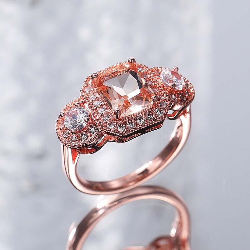Rose Gold Ring Three Stone Ring Rose Gold Ring Chocolate - Etsy