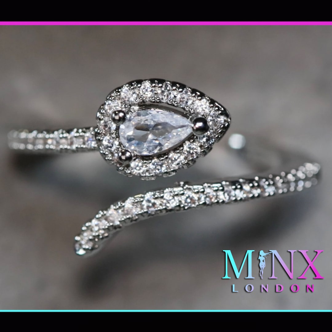 Silver Diamond Snake Ring | Diamond Snake Ring | Teardrop Engagement ...