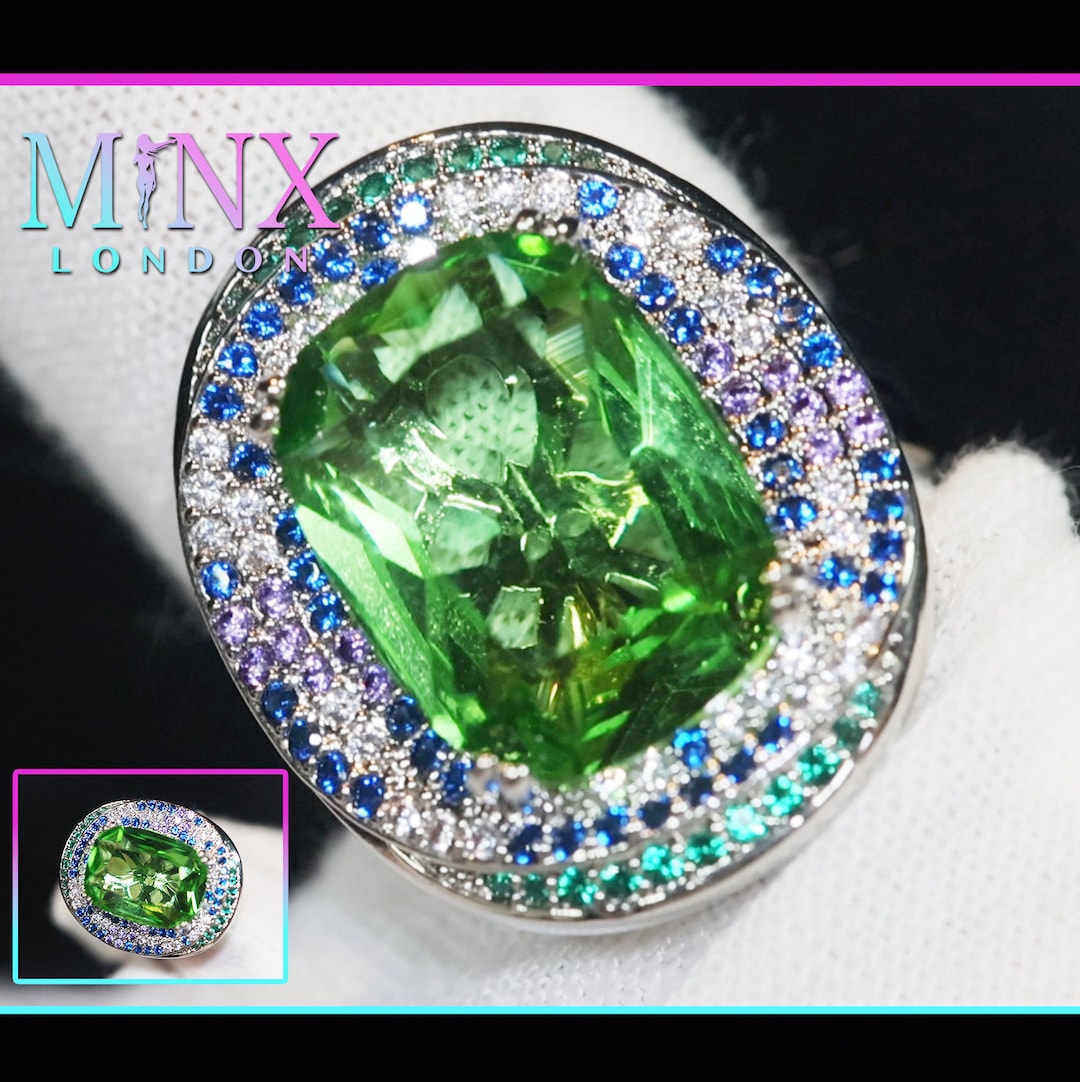Womens Big Gemstone Ring | Statement Ring | Green Diamond Ring | Women ...
