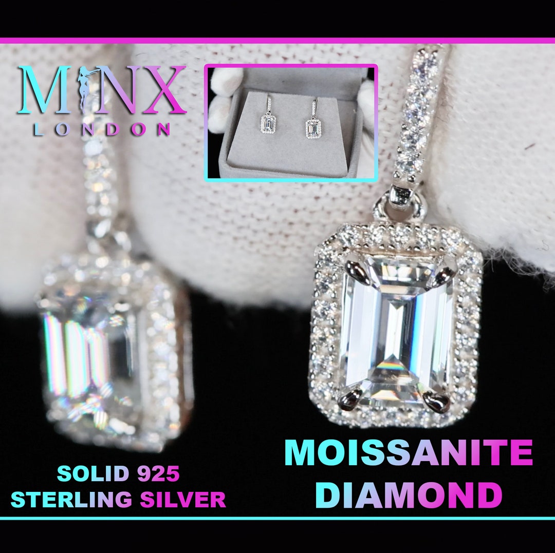 VVS1 Moissanite Diamond Earrings | Emerald Cut Moissanite Diamond Earrings | Womens Moissanite ...