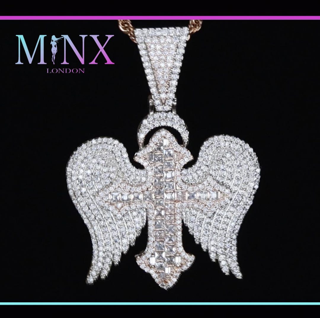 Iced Out Cross Pendant | Princess Cut Diamond Cross Pendant | Winged ...