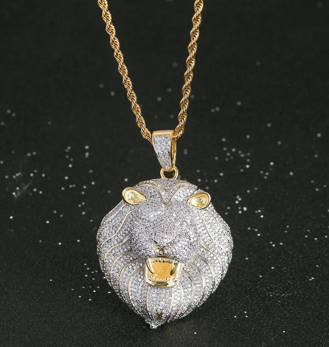 Lion Pendant Iced Out Pendant Gold Lion Pendant Diamond Lion Pendant ...
