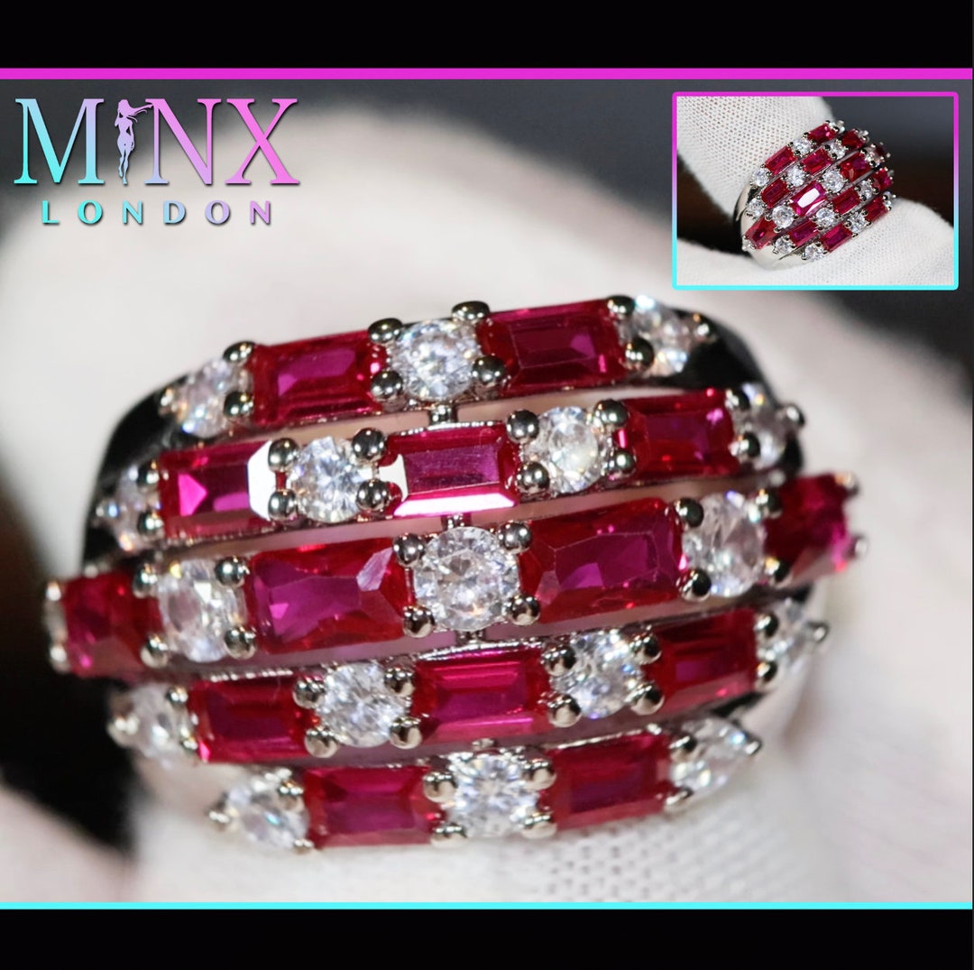 Red Baguette Cut Diamond Ring | Ruby Red Diamond Ring | Womens Red ...